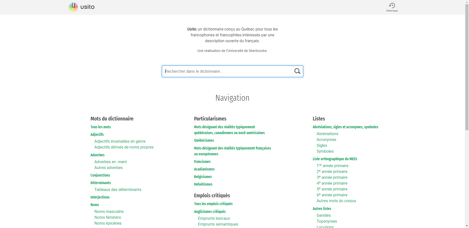 Dictionnaire Usito — Historiamatica